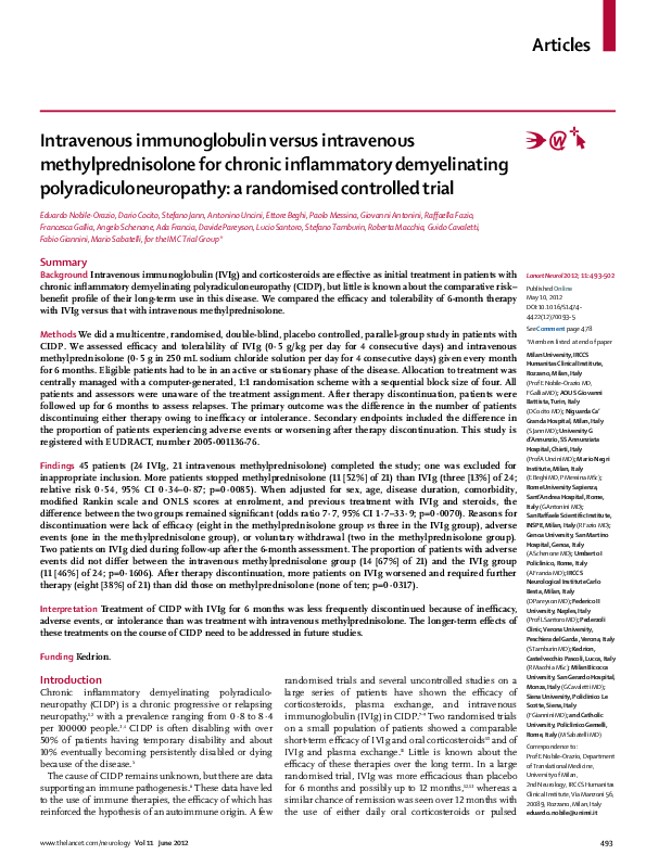 (PDF) Intravenous immunoglobulin versus intravenous methylprednisolone for chronic inflammatory ...