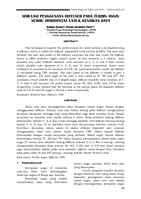 (PDF) Simulasi Penggunaan Diffuser Pada Turbin Angin Sumbu Horisontal ...