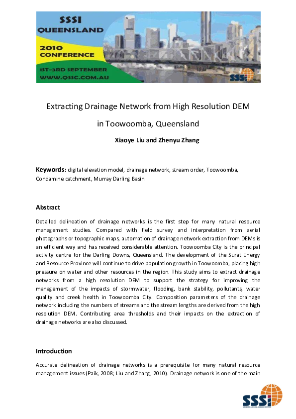 (PDF) Extracting drainage network from high resolution DEM in Toowoomba, Queensland