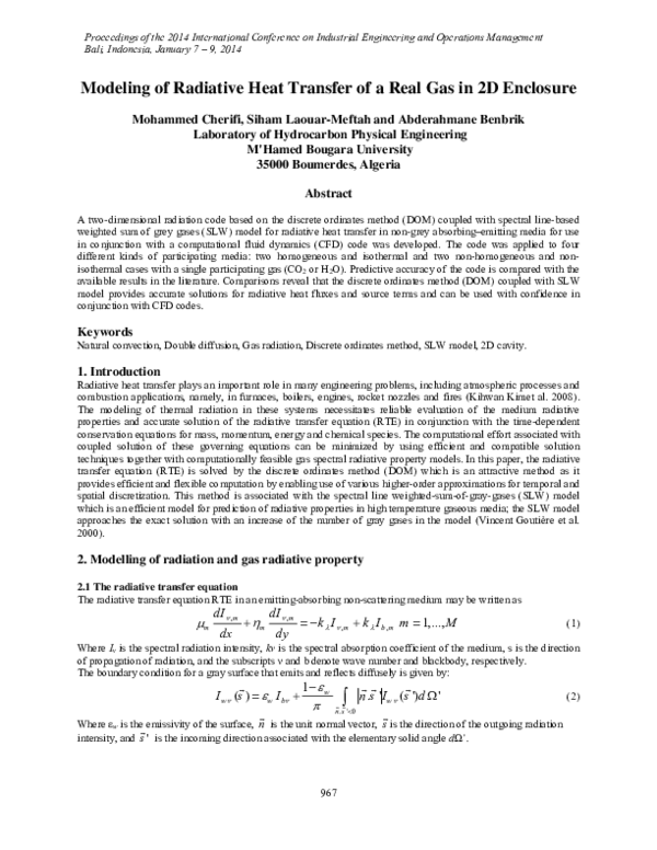 (PDF) Modeling of radiative heat transfer of a real gas in 2D enclosure