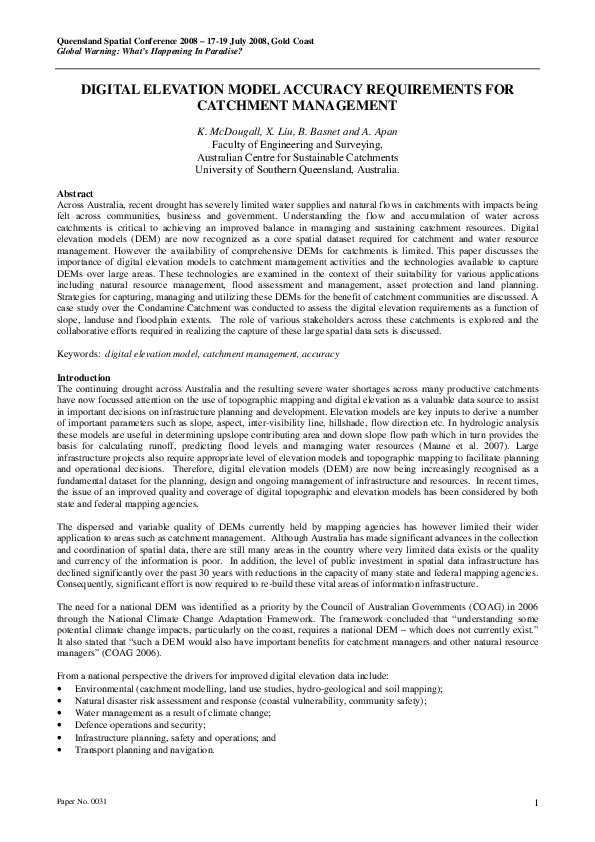 (PDF) Digital elevation model accuracy requirements for catchment management | Xiaoye Liu ...