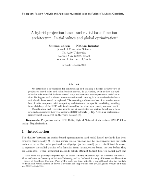 (PDF) A Hybrid Projection-based and Radial Basis Function Architecture: Initial Values and ...
