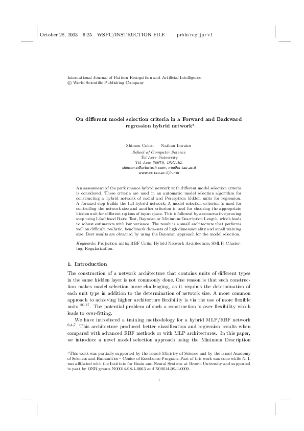 (PDF) On Different Model Selection Criteria in a Forward and Backward Regression Hybrid Network