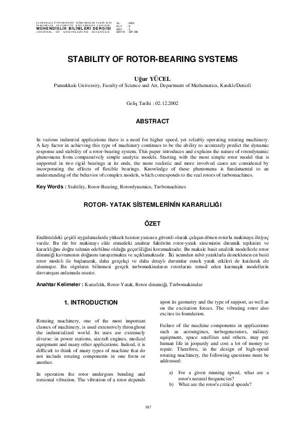 (PDF) Stability of Rotor-Bearing Systems