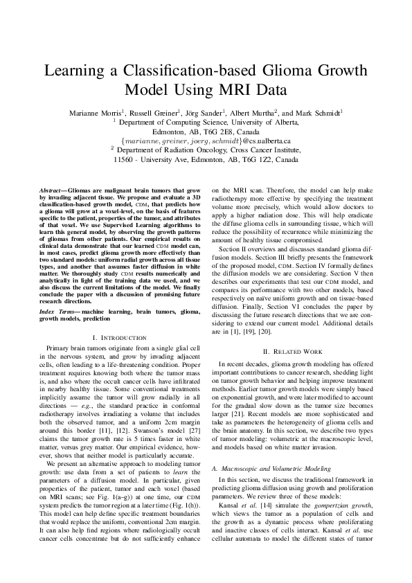 (PDF) Learning a Classification-based Glioma Growth Model Using MRI Data