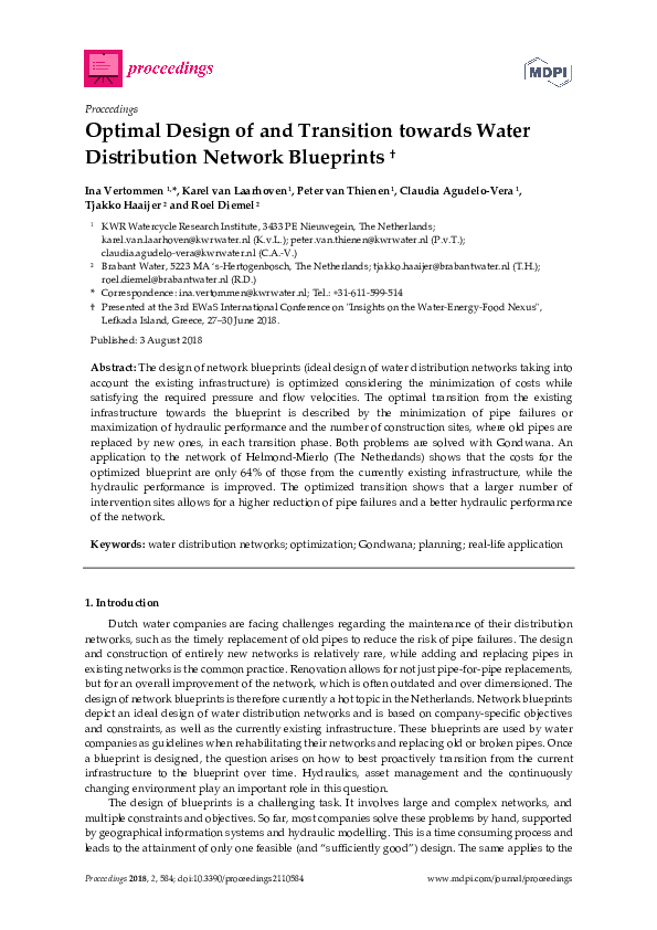 Pdf Optimal Design Of And Transition Towards Water Distribution Network Blueprints