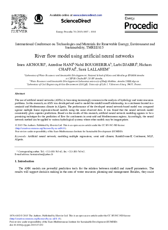 Pdf River Flow Model Using Artificial Neural Networks