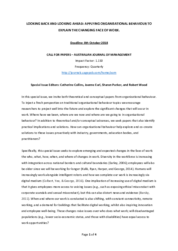 (PDF) Looking back and looking ahead: Applying organisational behaviour ...