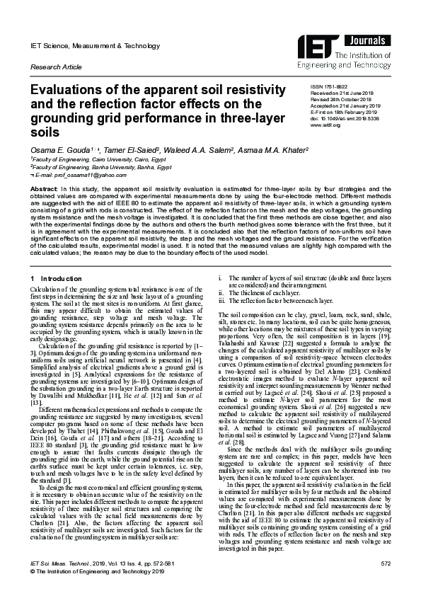 (PDF) Evaluations of the apparent soil resistivity and the reflection factor effects on the ...