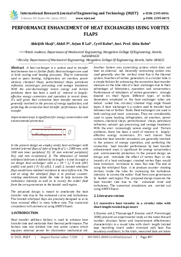 (PDF) PERFORMANCE ENHANCEMENT OF HEAT EXCHANGERS USING VORTEX FLAPS
