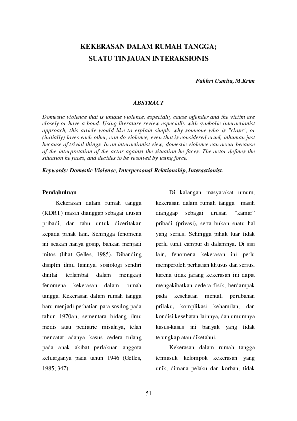 (PDF) Kekerasan Dalam Rumah Tangga; Suatu Tinjauan Interaksionis