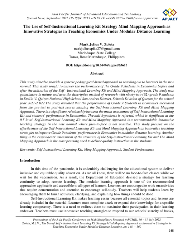 (PDF) The Use of Self-Instructional Learning Kit Strategy Mind Mapping Approach as Innovative ...