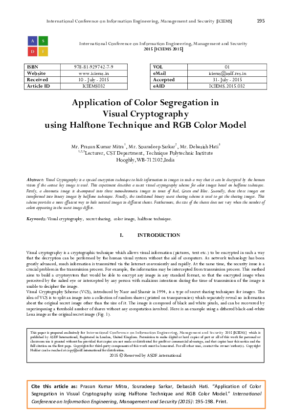 (PDF) Application of Color Segregation in Visual Cryptography using Halftone Technique and RGB ...