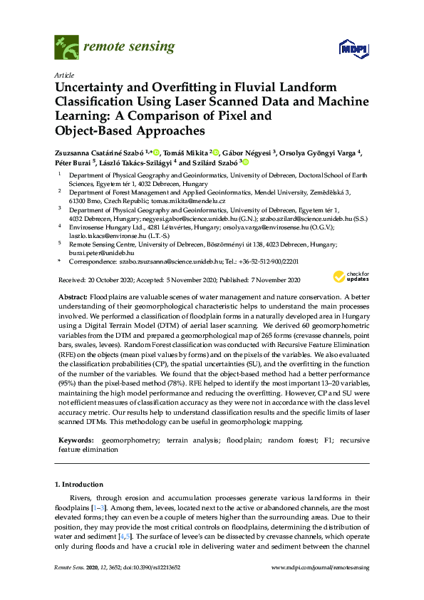 (PDF) Uncertainty and Overfitting in Fluvial Landform Classification Using Laser Scanned Data ...