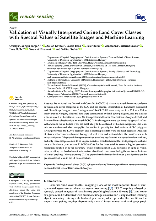 (PDF) Validation of Visually Interpreted Corine Land Cover Classes with Spectral Values of ...