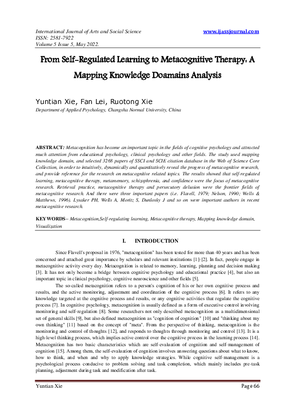 (PDF) From Self-Regulated Learning to Metacognitive Therapy: A Mapping Knowledge Doamains Analysis