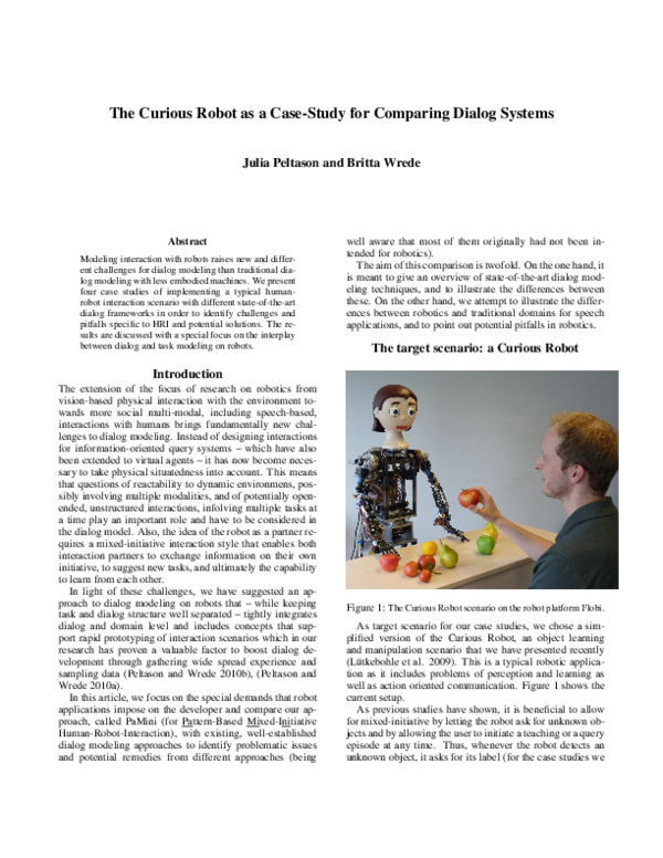 (PDF) The Curious Robot as a Case-Study for Comparing Dialog Systems
