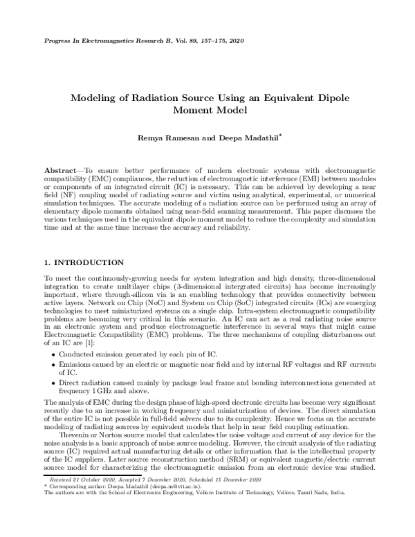 (PDF) Modeling of Radiation Source Using an Equivalent Dipole Moment Model