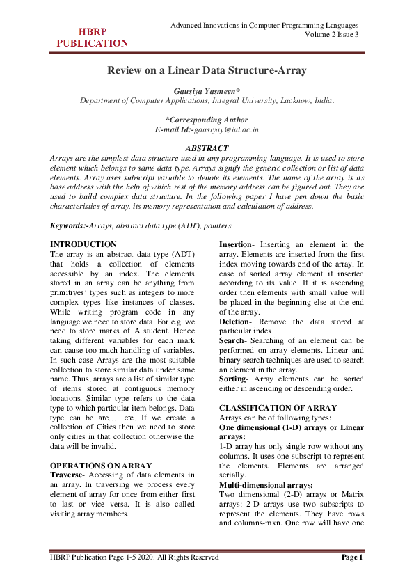 (PDF) Review on a Linear Data Structure-Array