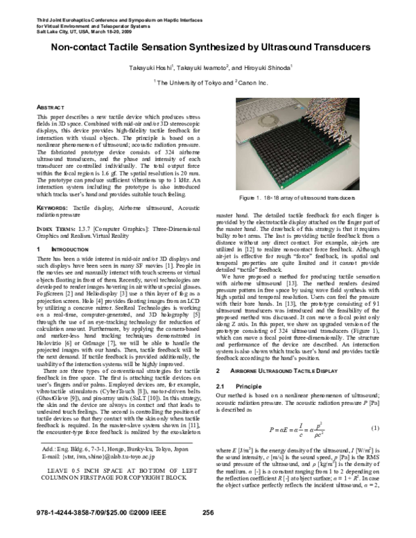 (PDF) Non-contact tactile sensation synthesized by ultrasound transducers