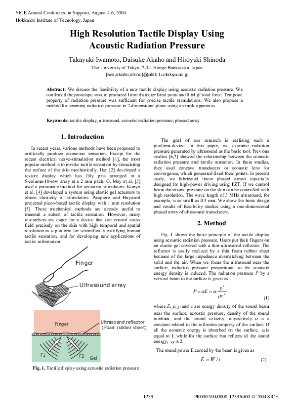 (PDF) High resolution tactile display using acoustic radiation pressure