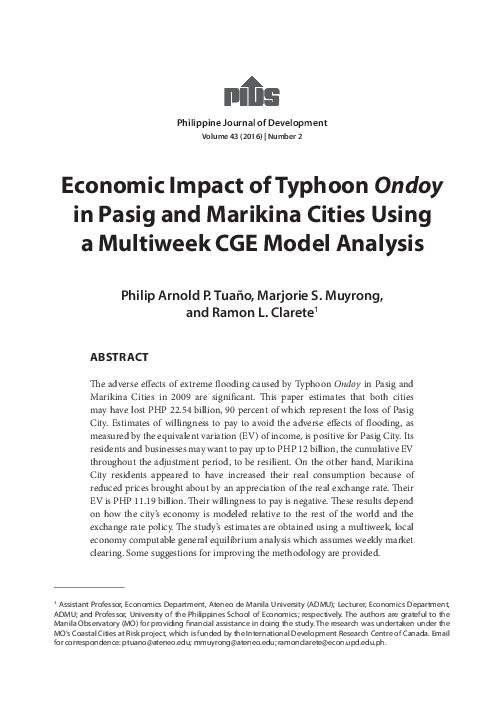 (PDF) Economic Impact of Typhoon Ondoy in Pasig and Marikina Cities ...