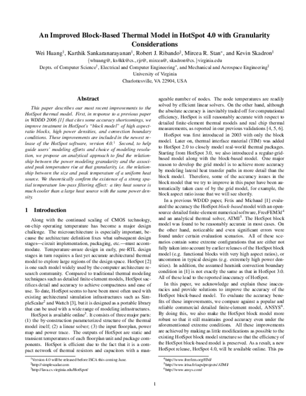 (PDF) An improved block-based thermal model in HotSpot 4.0 with granularity considerations