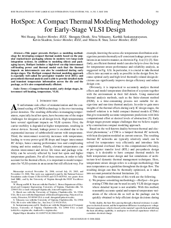 Pdf Hotspot A Compact Thermal Modeling Methodology For Early Stage Vlsi Design