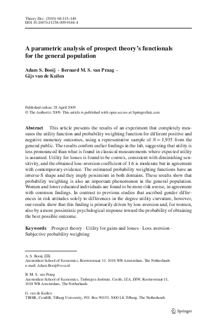 (PDF) A parametric analysis of prospect theory’s functionals for the ...