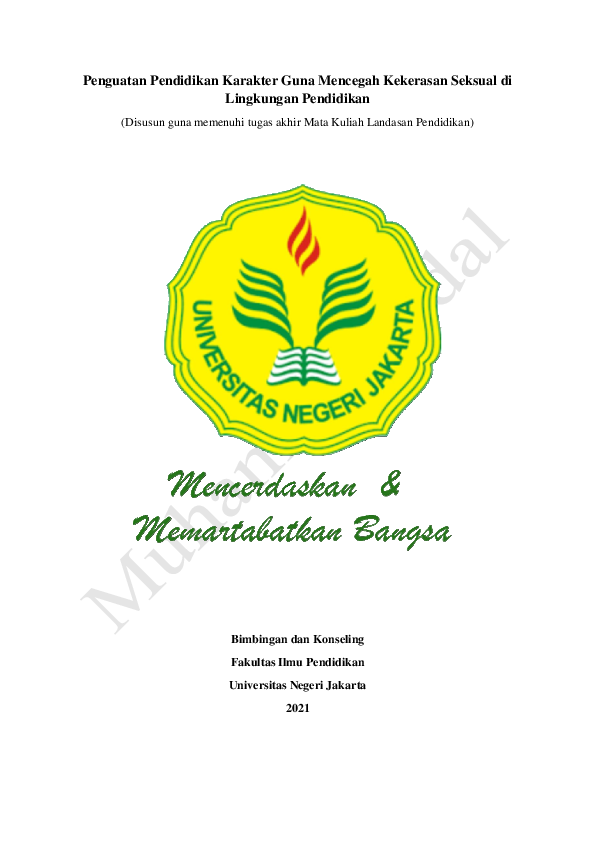 (PDF) Penguatan Pendidikan Karakter Guna Mencegah Kekerasan Seksual di Lingkungan Pendidikan