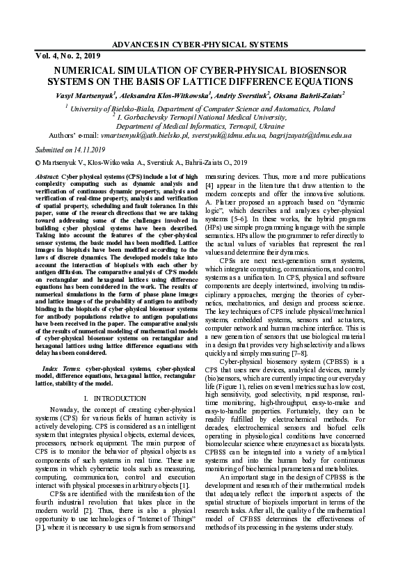 (PDF) Numerical Simulation of Cyber-physical Biosensor Systems on the Basis of Lattice ...