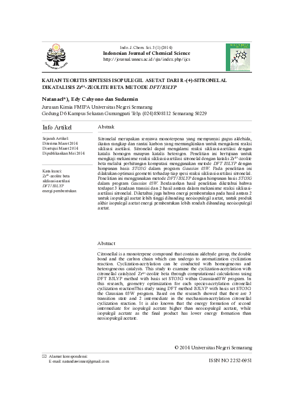 (PDF) KAJIAN TEORITIS SINTESIS ISOPULEGIL ASETAT DARI R-(+)-SITRONELAL ...