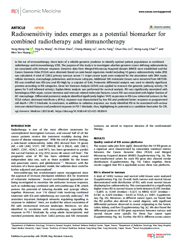 (PDF) Radiosensitivity index emerges as a potential biomarker for ...