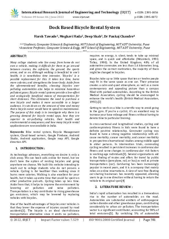 (PDF) Dock Based Bicycle Rental System