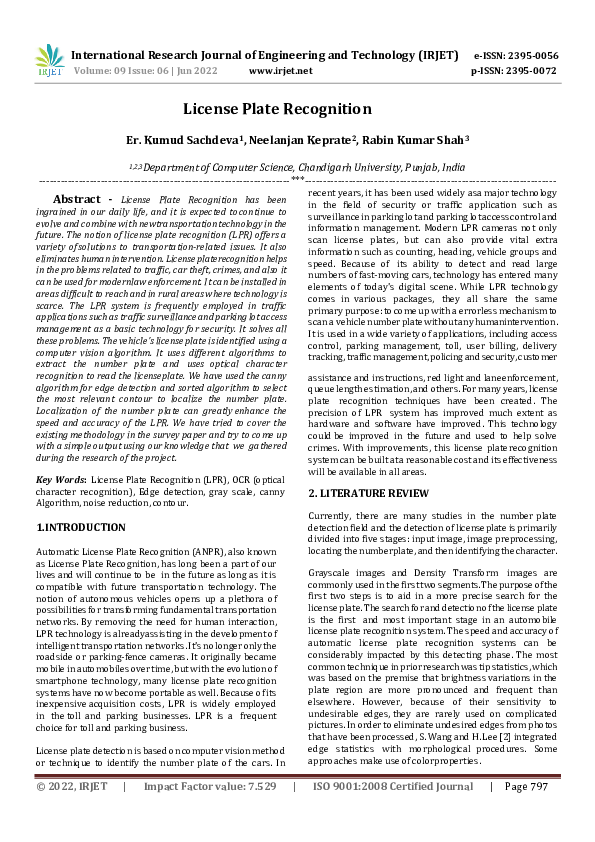 (PDF) License Plate Recognition