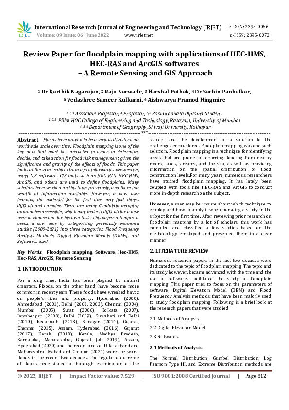 (PDF) Review Paper for floodplain mapping with applications of HEC-HMS ...