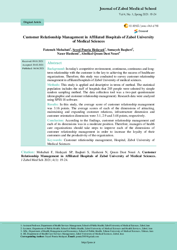 (PDF) Customer Relationship Management in Affiliated Hospitals of Zabol ...