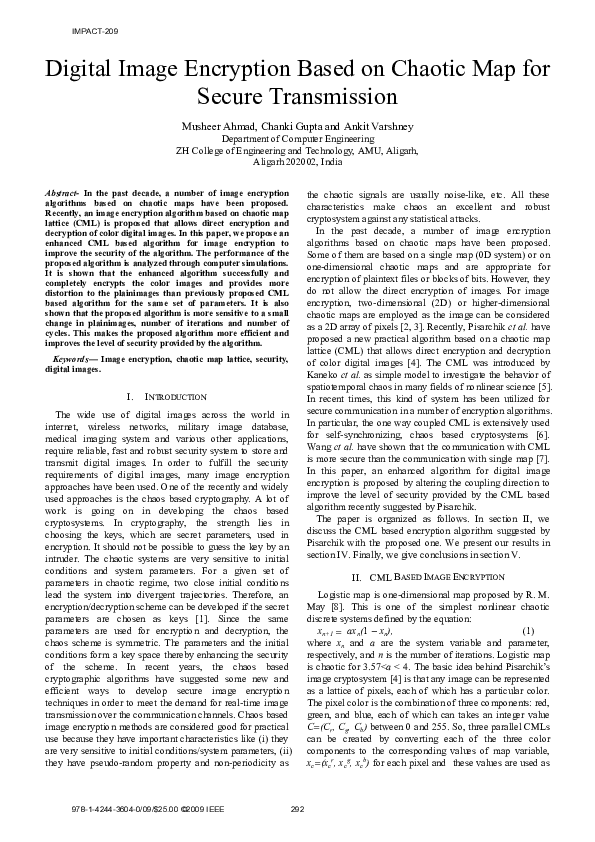(PDF) Digital image encryption based on chaotic map for secure transmission