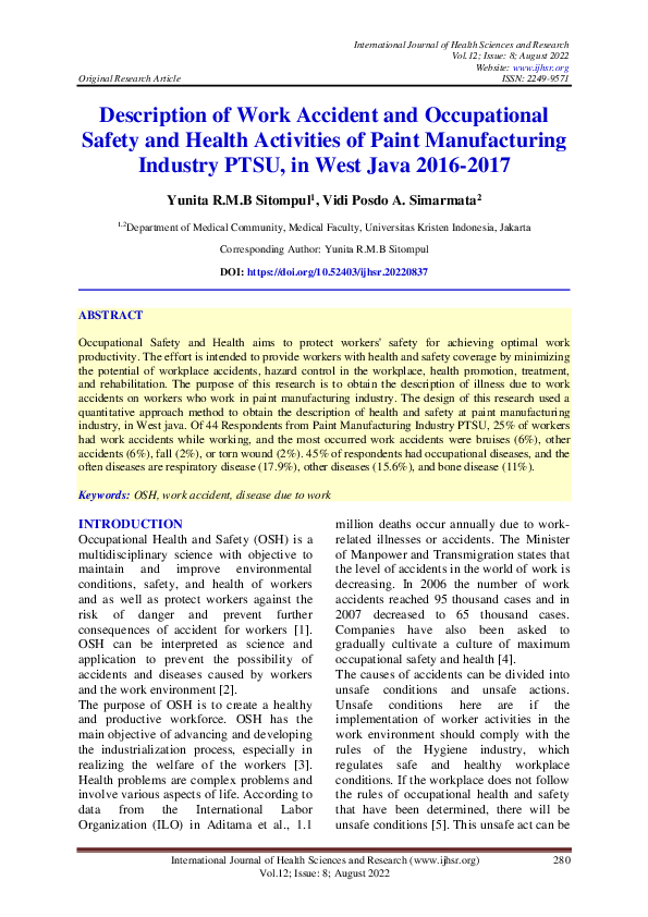 (PDF) Description of Work Accident and Occupational Safety and Health Activities of Paint ...