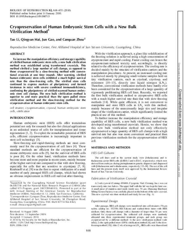 (PDF) Cryopreservation of Human Embryonic Stem Cells with a New Bulk ...