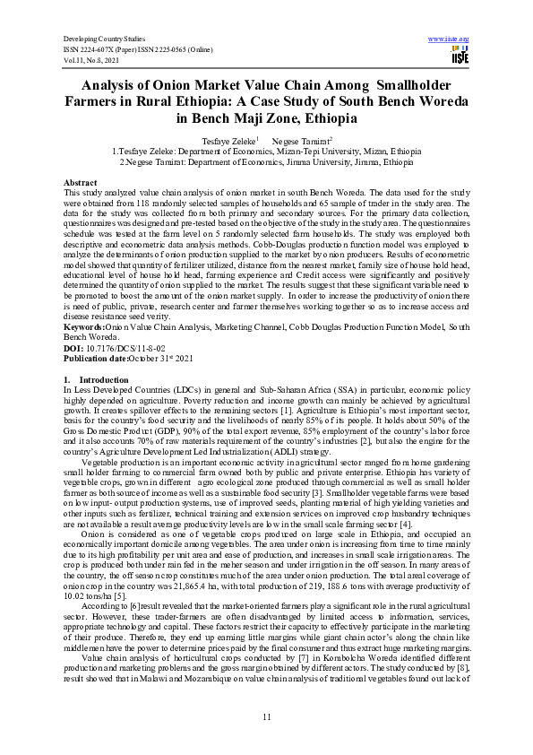 (PDF) Analysis of Onion Market Value Chain among smallholder farmers in Rural Ethiopia: A Case ...