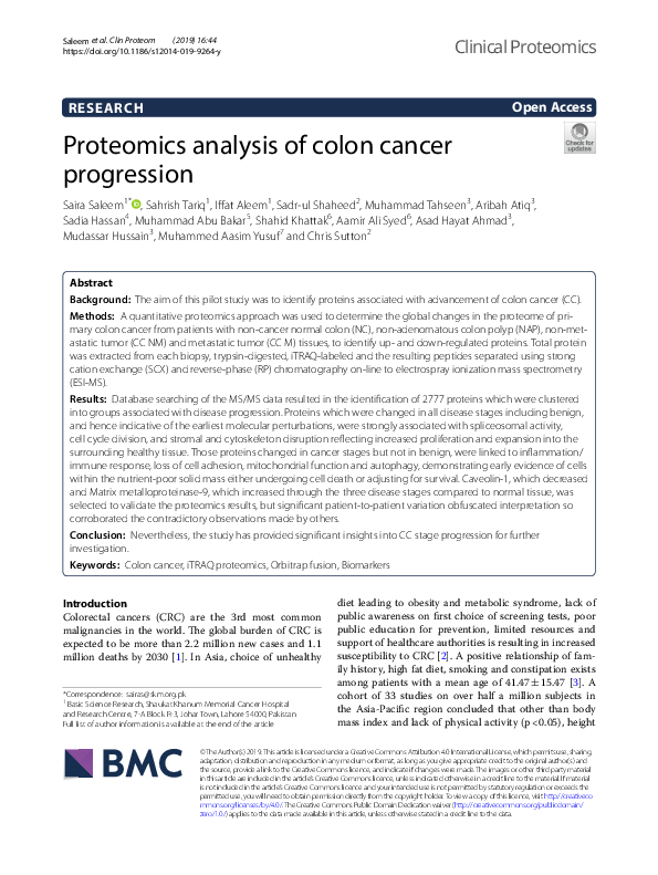 (PDF) Proteomics analysis of colon cancer progression (PDF) Proteomics analysis of colon cancer progression