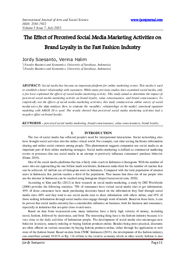 (PDF) The Effect of Perceived Social Media Marketing Activities on Brand Loyalty in the Fast ...