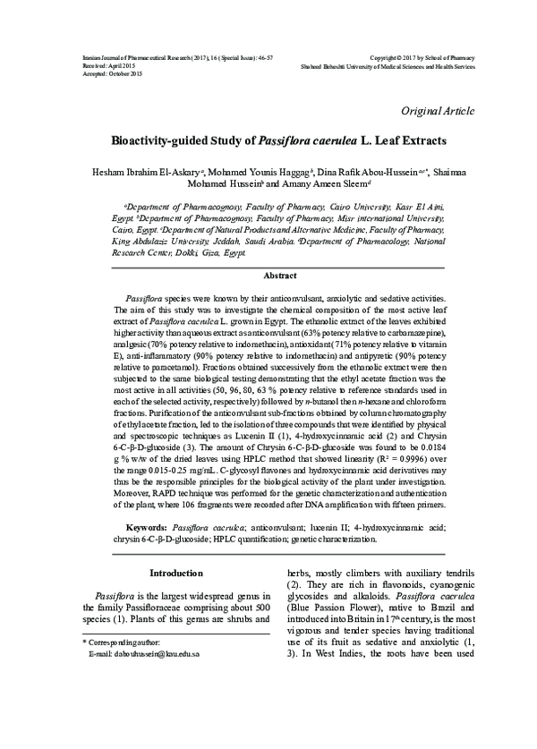 (PDF) Bioactivity-guided Study of Passiflora caerulea L. Leaf Extracts