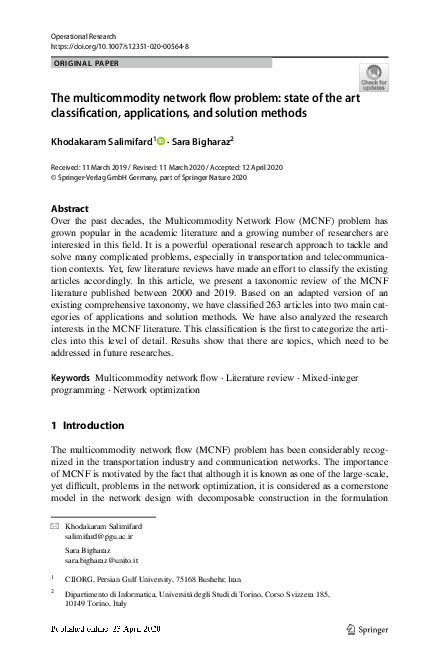 (PDF) The multicommodity network flow problem: state of the art classification, applications ...