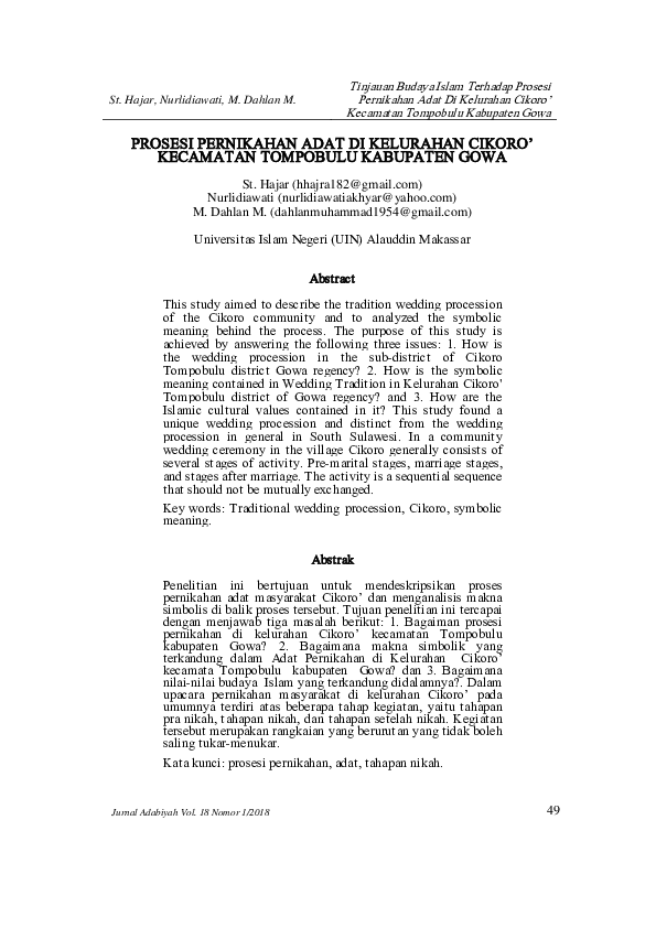 (PDF) Prosesi Pernikahan Adat DI Kelurahan Cikoro’ Kecamatan Tompobulu ...