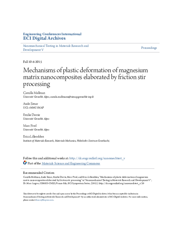 (PDF) Mechanisms of plastic deformation of magnesium matrix ...