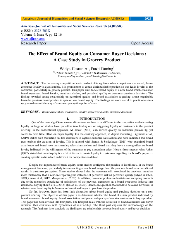 (PDF) The Effect of Brand Equity on Consumer Buyer Decisions : A Case ...