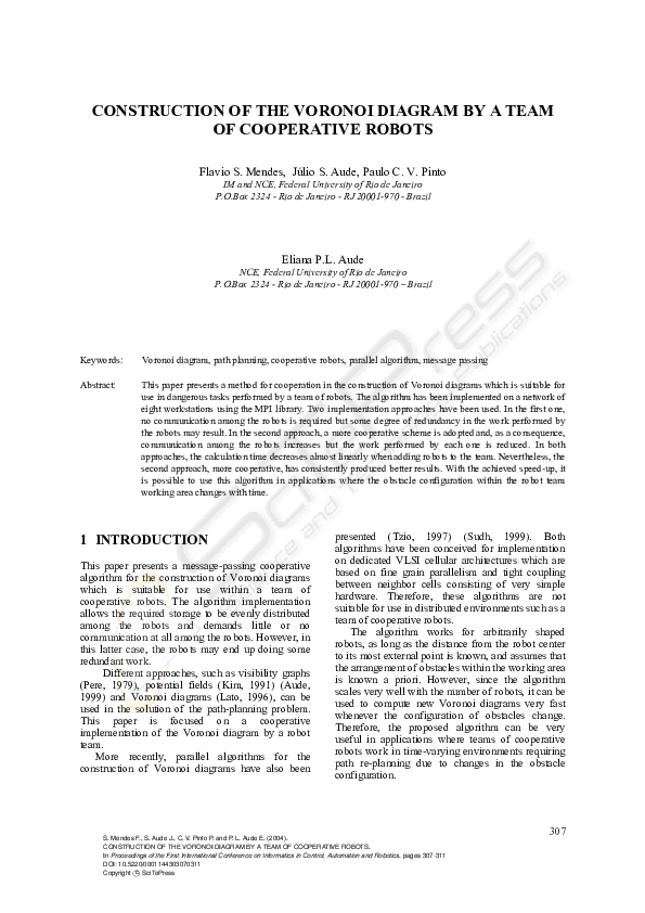 (PDF) Construction of the Voronoi Diagram by a Team of Cooperative Robots | Flavio Rocha Mendes ...