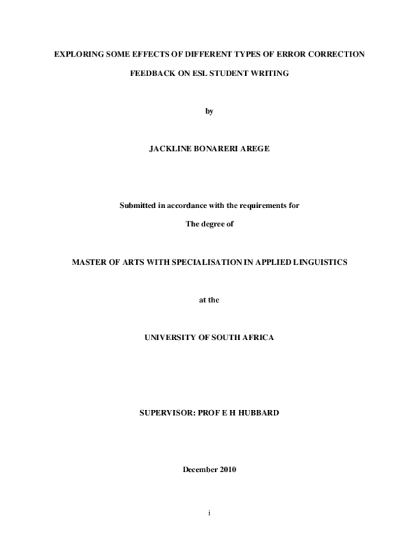 Pdf Exploring Some Effects Of Different Types Of Error Correction